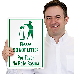 SmartSign 14 x 10 inch “Please Do Not Litter, Por Favor No Bote Basura” Metal Sign, 40 mil Laminated Rustproof Aluminum, Green and White, Made in USA