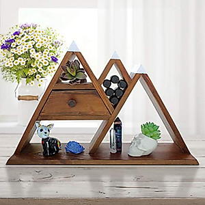 Rustic Curiosities Large Mountain Shelf - 20X12X4.5 Inch Crystal Shelf for Succulents, Plants, Essential Oils, Includes Pull Out Drawer, Extra Wide Base Crystal Holder (Brown)