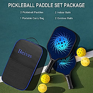Beives Pickleball Paddles Graphite Pickleball Set Honeycomb Pickleball Rackets Equipment with 2 Pickleball Racquets, 4 Balls and a Portable Carry Bag