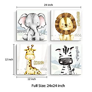 Creoate Kids Room Decor Wall Art, 4 Pieces Cute Animal Picture with Inspirational Quotes Canvas Print Artwork Framed Set Adorable Nursery Wall Art for Kid Baby Child Room (12x12 Inch x4pcs)