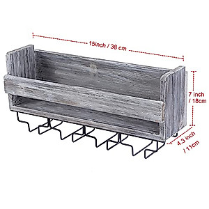 Satauko Wooden Wine Rack for 4 Long Stem Glass Storage, Wall Mounted Wine Bottle Holder for Living Room Display, Rustic Floating Wine Shelf Organizer for Home Kitchen Décor.(Gray)