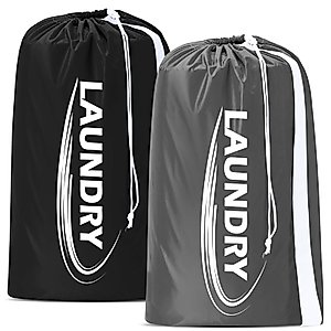 Sylfairy 2 Pack XL Laundry Bag with Strap,Heavy Duty Travel Laundry Bag,Rip-Stop Dirty Clothes Shoulder Bag with Drawstring,Easy Fit a Laundry Hamper or Basket Travel Essentials