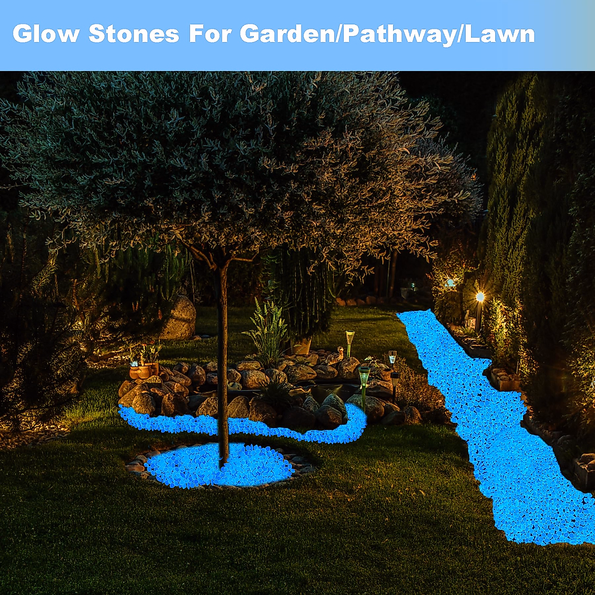 1000pc Glow in The Dark Rocks Outdoor Decorative Stones Glowing Pebbles for Aquarium Decoration, Driveway & Garden, White