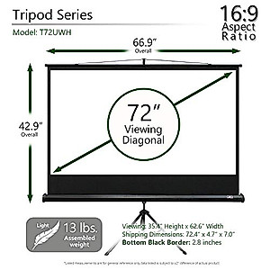 Elite Screens Tripod Series, 72-INCH 16:9, Indoor Outdoor Projector Screen, 8K / 4K Ultra HD 3D Ready, US Based Company 2-YEAR WARRANTY, T72UWH, Black - US Based Company 2-YEAR WARRANTY