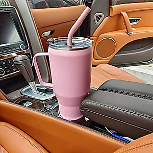 MUCHENGHY 40 oz Tumbler with Handle and Straw Lid, Leak Proof Double Vacuum Stainless Steel Tumblers Insulated Travel Coffee Mug with Lids Pink