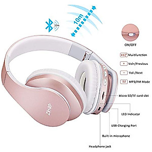 ZIHNIC 2 Items,1 Rose Gold Over-Ear Wireless Headset Bundle with 1 Black Gray Foldable Wireless Headset