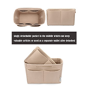 LEXSION Felt Purse Bag Organizer Insert with zipper Bag Tote Shaper Fit Speedy Neverful PM MM 8021 Beige M