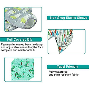 PandaEar Long Sleeve Bib 3-Pack| Smock Pocket Crumb Catcher Apron | 12-48 Months