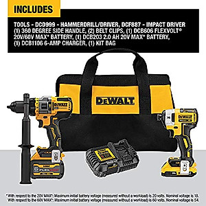 DEWALT FLEXVOLT ADVANTAGE 20V MAX* Combo Kit with Hammer Drill & Impact Driver, 6.0-Ah, 2-Tool (DCK2100D1T1)