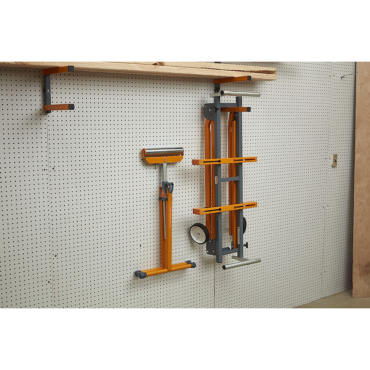 BORA Portamate Heavy Duty Folding Miter Saw Stand with Wheel Kit and Adjustable Pedestal Roller, Heavy Duty Pro Workstand with Additional Outfeed Support for Carpenters, Contractors and DIY, PM-4000B