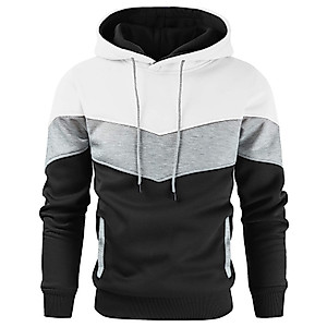 Gesean Men's Novelty Color Block Pullover Fleece Hoodie Long Sleeve Casual Sweatshirt with Pocket White XX-Large