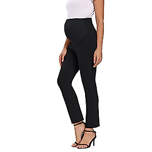 Foucome Women's Maternity Work Pants Over The Belly Bootcut Dress Pants Stretch Pregnancy Slacks (Black, L)
