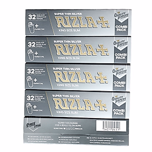 5 booklets - Rizla Silver Combi pack King size Slim rolling paper + filter tips