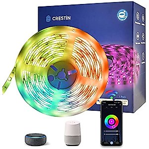 CRESTIN Smart String Lights WiFi String Party Lights RGB Color Changing Outdoor String Lights with App,Sync Music & IP65 Waterproof for Yard Porch Room Patio Outdoor Lights 16ft