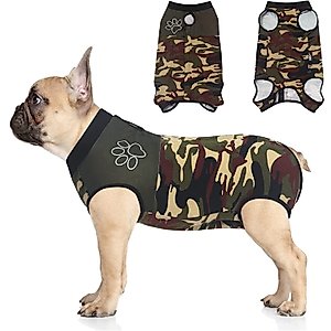 Jiupety Dog Surgical Recovery Suit Adjustable, Not Fit Slim and Long Body, Dog Suit for Surgery Recovery, M Size, Anti-Licking Surgical Dog Onesies, Camo.