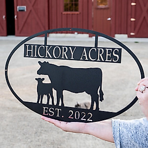 Cow Oval Farm Sign | Custom Metal Ranch Name Sign | Cow and Calf Outdoor Sign | Dairy Farm Sign | Cow Decor Wall Art | Farm Gift Barn Decor