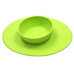 Silicone Bowl and Silicone Plate Easily Wipe Clean! Self Feeding Set Reduces Spills! Spend Less Time Cleaning after Meals with a Baby or Toddler! Set Includes 2 Colors (Lime Green / Turquoise)