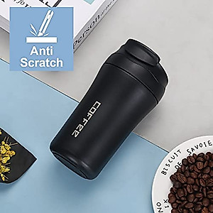 Sip Spout Water Bottle, Vacuum Insulated Coffee Mug with Straw, Travel Mug Sip, Stainless Steel Thermal Cup, Travel Mug with Leak-Proof Lid, BPA free, for Home Office Kitchen Outdoor, Black, 13oz