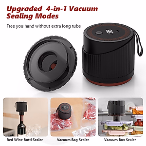 Electric Mason Jar Vacuum Sealer Kit, CooAoo 4 in 1 Jar Vacuum Sealer for Wide and Regular Mouth Mason Jars, Automatic Stop Vacuum Sealer for Jars Wine Bottle,Vacuum Bags Containers, Black