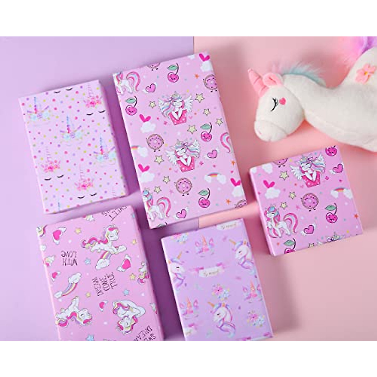 Sikiweiter Unicorn Wrapping Paper - 12 Sheets Princess Birthday Wrapping Paper for Girls Rainbow Unicorn Paper Wrap - 19.7 x 27.6 Inches Per Sheet