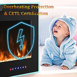 COSTWAY 50-Inch Electric Fireplace, 750W/1500W Wall Recessed and Mounted Fireplace Insert with Remote Control, 9 Flame Colors, 5 Brightness Settings, 8 H Timer, Fireplace Heater for Indoor Use