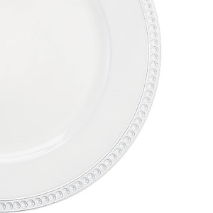 Okllen 12 Pack Plastic Round Charger Plates, 13" Dinner Chargers Decorative Plates with Beaded Rim, Embossed Charger Serving Plates for Wedding, Catering Event, Tabletop Decor, White