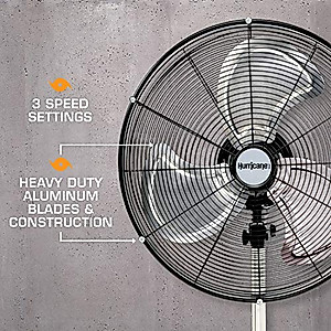 Hurricane Stand Fan - 20 Inch, Pro Series, High Velocity, Heavy Duty Metal For Industrial, Commercial, Residential, & Greenhouse Use - ETL Listed, Black