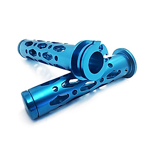 HongK- Diamond Hollow Out 22mm 7/8 inch Blue Handle Bar Hand Grip Compatible with Harley-Davidson Cruiser Chopper and Japanese Motorcycle [P/N: TRHB122-A-22]