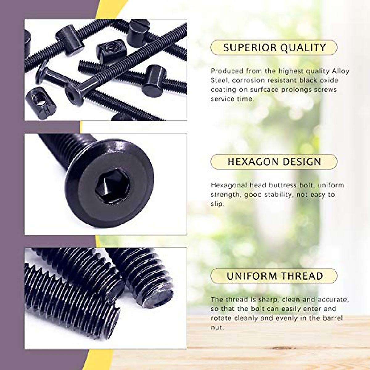 Swpeet 25Pcs Black M6 × 80mm Crib Hardware Screws, Hex Socket Head Cap Crib Baby Bed Bolt and Barrel Nuts with 1 x Allen Wrench Perfect for Furniture, Cots, Crib Screws (M6x80mm)