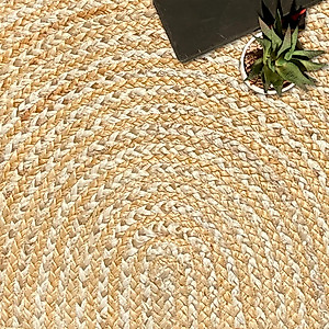 Chardin home Jute Braided Semi-Circular Seaside Rug, 18x30 inch Rustic Jute Throw Rug, Artisanal Bohemian Handcrafted Home Décor,Perfect as Doormat, Great for Kitchens, Study; Natural Jute - Ivory