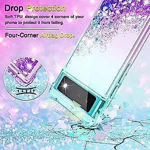 Gritup Pixel 6 Case, Google Pixel 6 Case with HD Screen Protector, Glitter Liquid Pixel 6 Phone Case Gradient Bling Quicksand Protective Soft Phone Case for Google Pixel 6, Teal/Purple