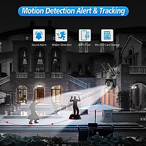 Techage PT815G, Plug-in, Pan Tilt Security Camera Outdoor, Auto Tracking, 3MP, 360° View, WiFi, 2 Way Audio, Color Night Vision with Floodlights, IP66 Waterproof, SD Card/Cloud Storage, Grey