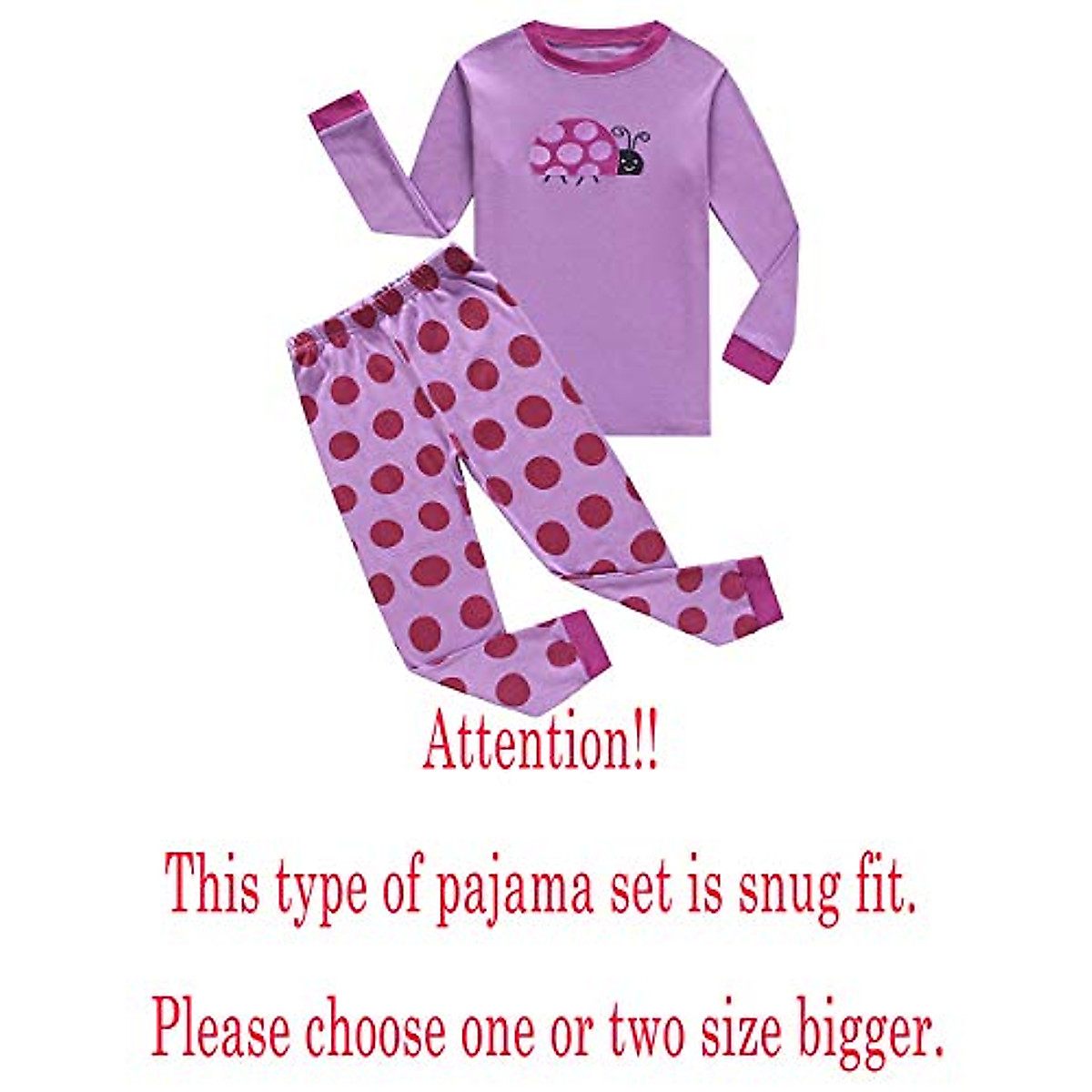 Family Feeling Ladybug Little Girls Long Sleeve Pajamas Sets Cotton Sleepwears Toddler Kids Pjs Size 2T