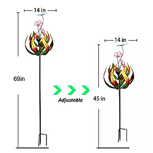 Solar Butterfly Tulips 69 Inch Wind Catcher for Yard Kinetic Wind Spinner with Garden Stake, 360 Swivel Butterfly Tulips Outdoor Wind Sculpture Spinners Metal Windmill-Kinetic Garden Decoration