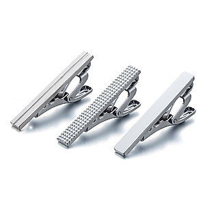 AnotherKiss Men's Fashion Alloy Metal 1.5" Skinny Tie Clip - 3 Pcs Set