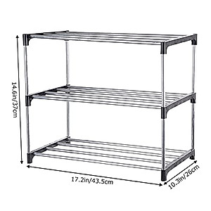 Fouews Small Shoe Rack, Narrow Stackable Shoe Shelf Organizer for Entryway, Doorway and Bedroom Closet (3-Tier, Black)