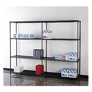 Lorell Starter Shelving Unit with 4 Shelves/4 Posts, 48" x 18" x 72", Black