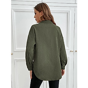 Floerns Women's Casual Long Sleeve Button Down Corduroy Shirt Blouse Top Army Green