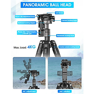 ULANZI MT-63 Mini Phone Tripod, 57" Portable Foldable Aluminum Alloy Extendable Camera Tripod with 2 in 1 Phone Clip, 360° Ball Head Travel Lightweight Tripod for iPhone DSLR Camera Max Load 5KG/11LBS