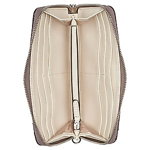 Calvin Klein Women's Key Item Saffiano Continental Zip Around Wallet with Wristlet Strap, Almond/Taupe Multi Printed Textured Emboss Logo, One Size