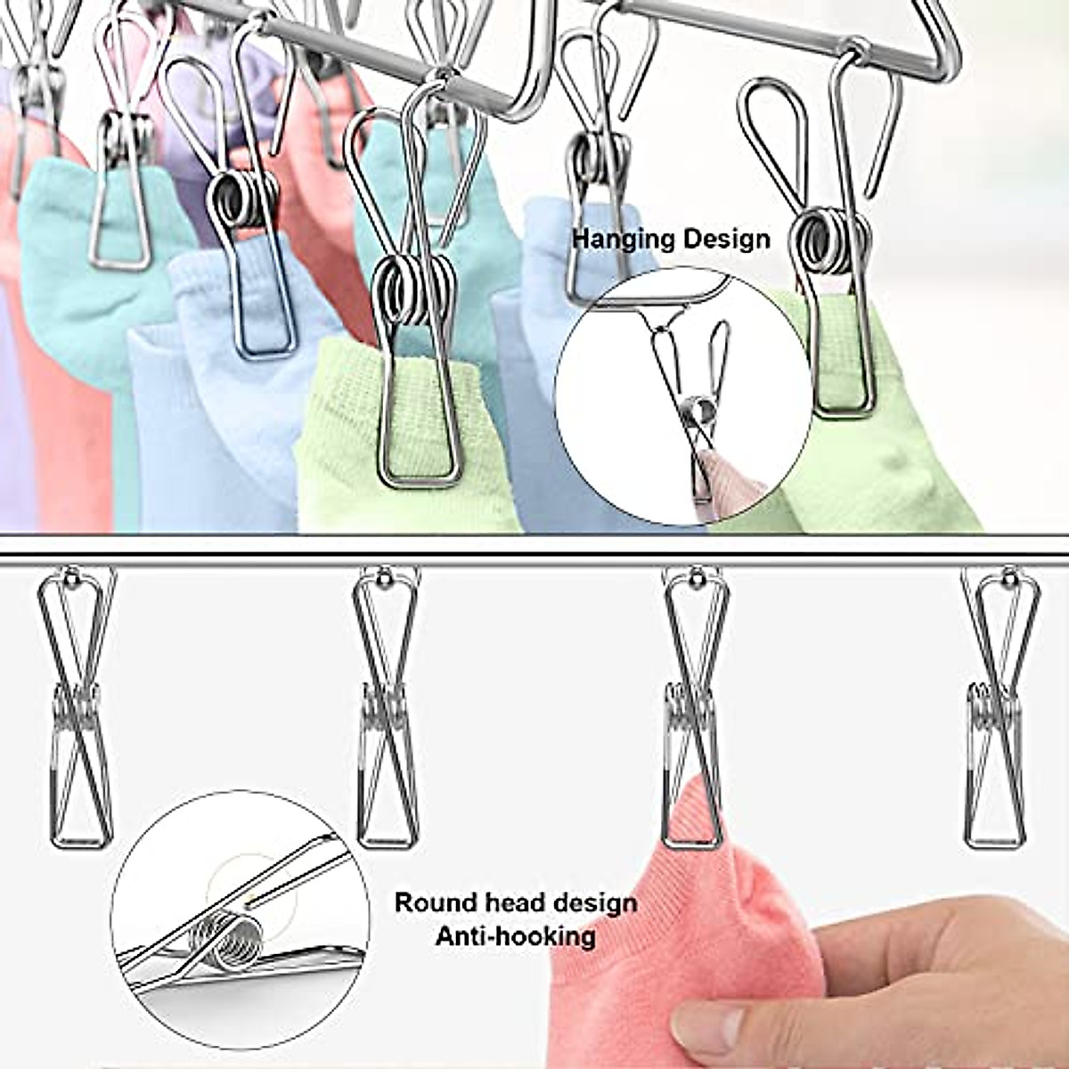 40 Pack Stainless Steel Clothes Pins, Stainless Steel Laundry Hanging Clothesline Clips Clothes Pegs for Washing Line Clothes Pegs Strong Card Pegs Metal Clips Fabric Clips for Clothes, Paper Files