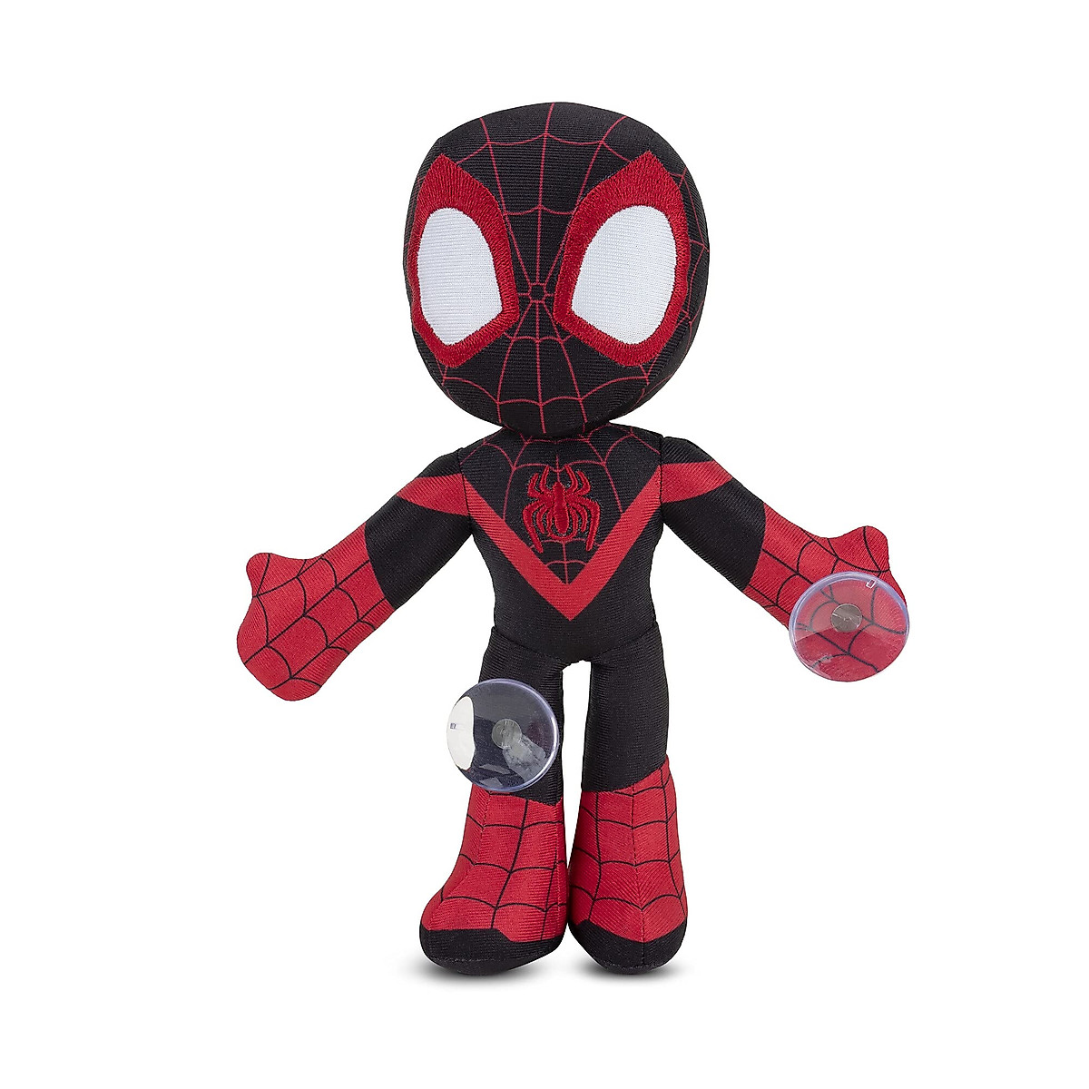 Marvel Spidey and His Amazing Friends Web Clinger Miles Morales Plush - 9” Poseable Plush with Suction Cups - Sticks to Walls, Windows & More