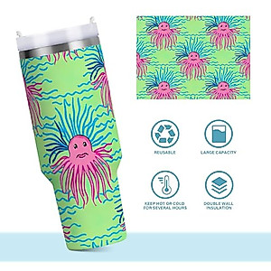 ODAWA 40oz Spill Proof Tumbler with Straw, Cartoon Sea Animals Double Insulated Tumblers with Lid and Straw