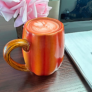 Artceramic Pumpkin Mugs, Ceramic Coffee Mugs and Tea Mug, Novelty Orange Ceramic Pumpkin Shaped Cup, Halloween, Thanksgiving, Christmas, Birthday Gifts,1PC