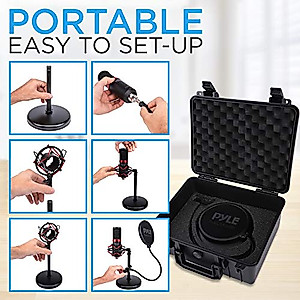 Pyle USB Microphone Podcast Recording Kit - Audio Cardioid Condenser Mic w/Shock Mount Stand & Pop Filter, for Gaming PS4, Streaming, Podcasting, Studio, YouTube, Works w/Windows PC Mac PDMIKT200