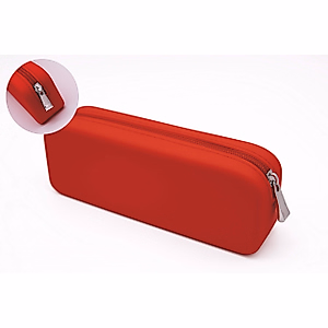 Gorgcase Silicone Pen Pencil Bag case with Zipper, Water Leak Resistant,Toiletry Essentials Holder, Cosmetic Pouch Organizer Drop kit for Personal Items,School,Gift,Kid,Teen, Student, Red