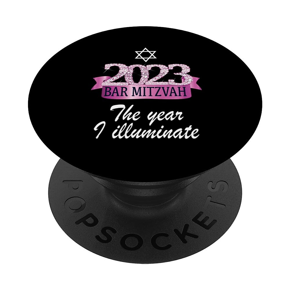 2023 Bar Mitzvah Quote Festive Black Pink Decor PopSockets Standard PopGrip