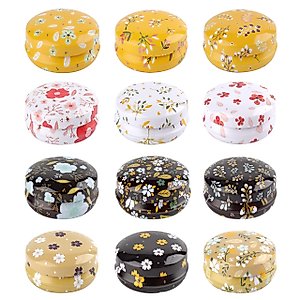 Rarapop 12 Pack Reusable Mini Round Tinplate Candle Tin Jars with Lids, 20ml Small Flower Travel Tin Cans Refillable Empty Container Bottle for Lip Balm, Salve, Eye Shadow, Powder