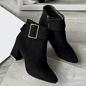 boots for women thick heel ankle buckle belt zipper pointed boots low heel casual red boot short ankle booties