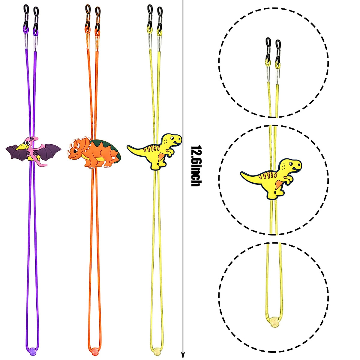 ZXSWEET 8 PCS Kids Glasses Strap Adjustable Dinosaur Anti-slip Eyeglass Straps for Boys Girls Multicolor